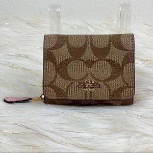 Coach | Bags | Coach Small Trifold Wallet Signature Canvaspink | Poshmark